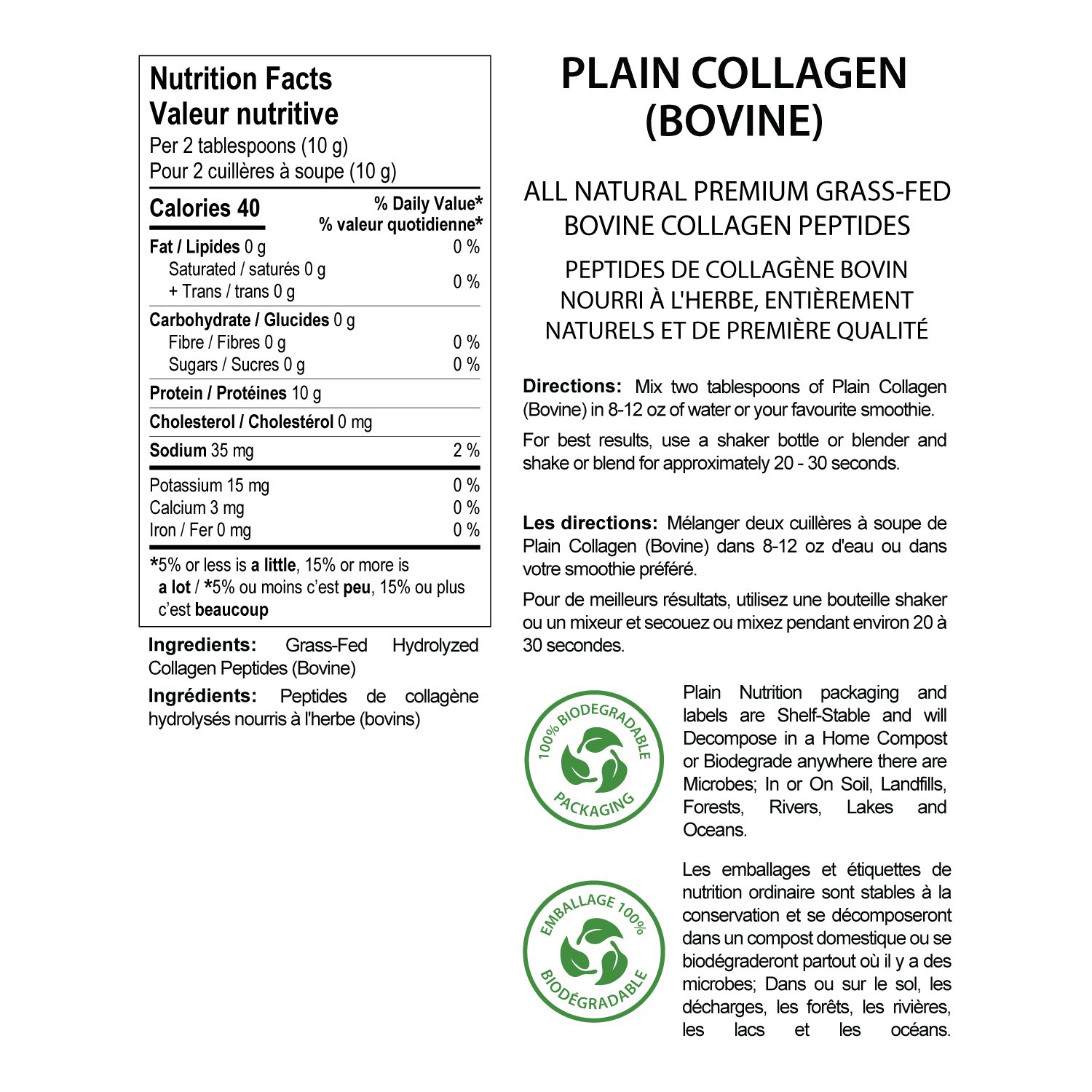 Plain Grass-Fed Bovine Collagen Peptides | Plain Nutrition Canada